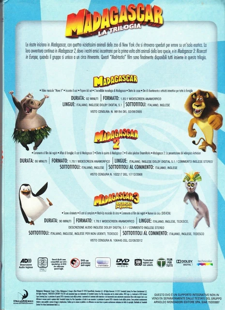 3 DVD BOX DreamWorks MADAGASCAR THE TRILOGY - 3 complete series film ...