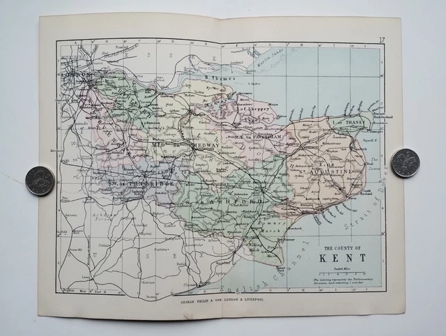 ANTIQUE COUNTY MAP of KENT - Phillips Handy Atlas , 1887 £24.99 ...