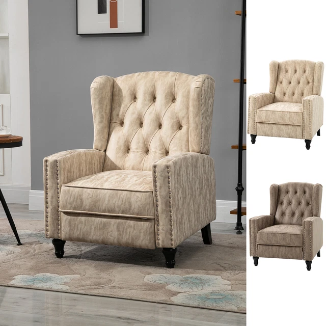 MARBLE EFFECT MANUAL Reclining Armchair w/ Footrest Wood Legs Home ...