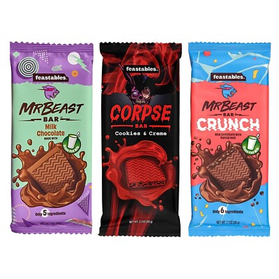 MRBEAST FEASTABLES CORPSE Almond Crunch Mr Beast Chocolate Bar [3-Pack ...