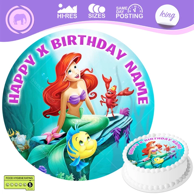 ARIEL LITTLE MERMAID Cake Topper Decoration Round Personalised Edible ...