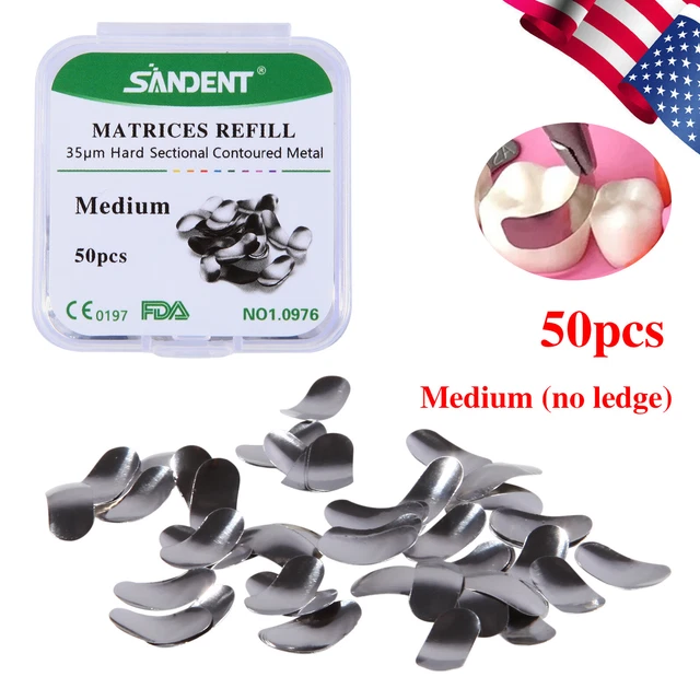 50* DENTAL METAL Matrices Sectional Contoured Matrix Refill Hard Bands ...
