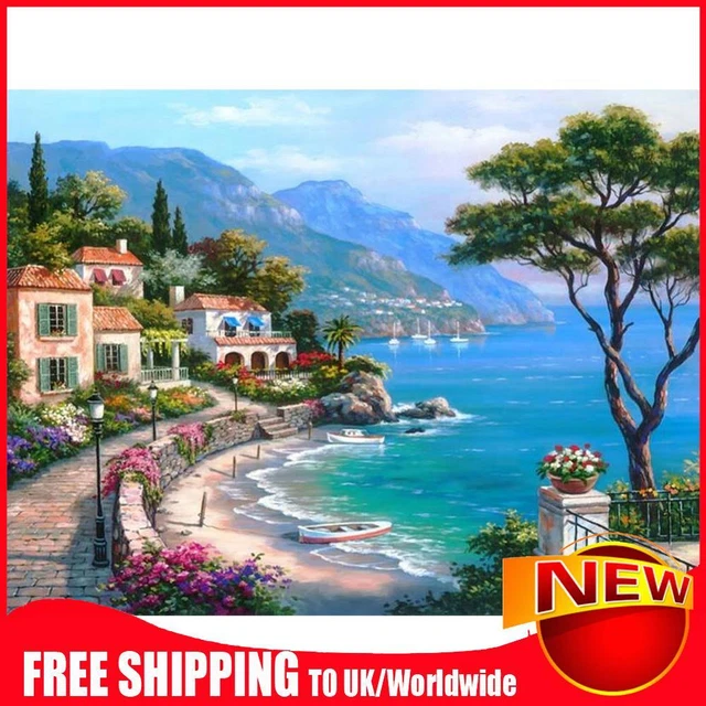 QUADRO DA COLORARE dipinto ad olio per numeri città accanto al mare ...