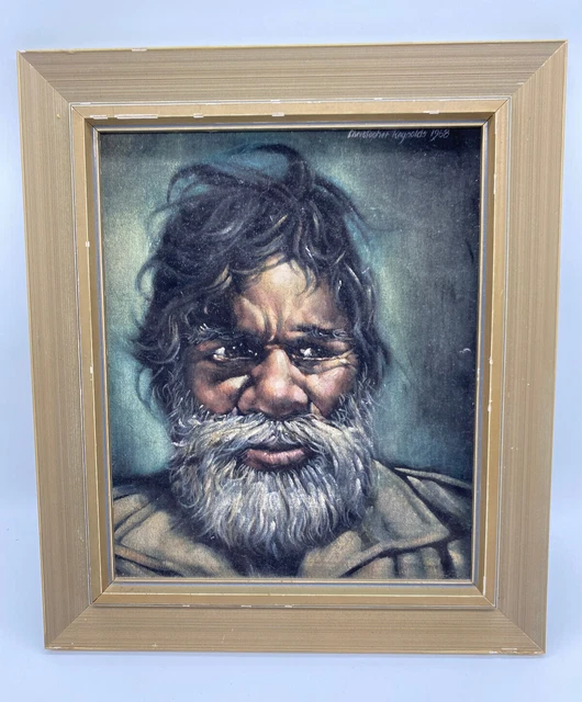 VINTAGE 1968 BLACK Velvet Painting Signed Kitsch Australian Aboriginal ...