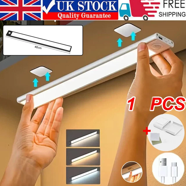 40CM WIRELESS LED PIR Motion Sensor Light Rechargeable Strip Cabinet ...