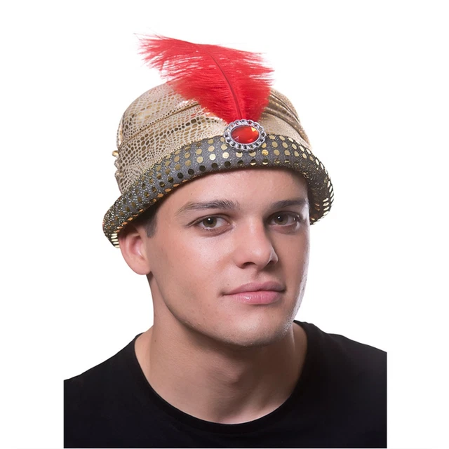 Wicked Arabian Sultan Aladdin Hat With Feather Adults Mens Fancy Dress