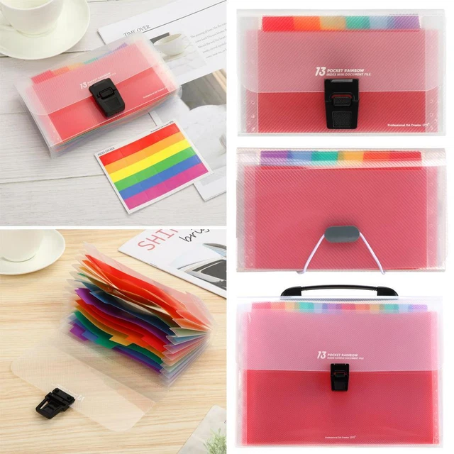 PLASTIC FILE CASE Document Bag Paper Organizer File Folder 13 Pockets ...