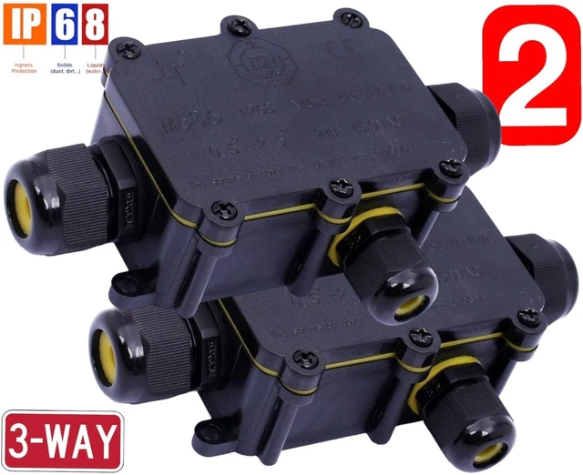 3 WAY WATERPROOF Electrical IP68 Junction Box Cable Connector Wire ...