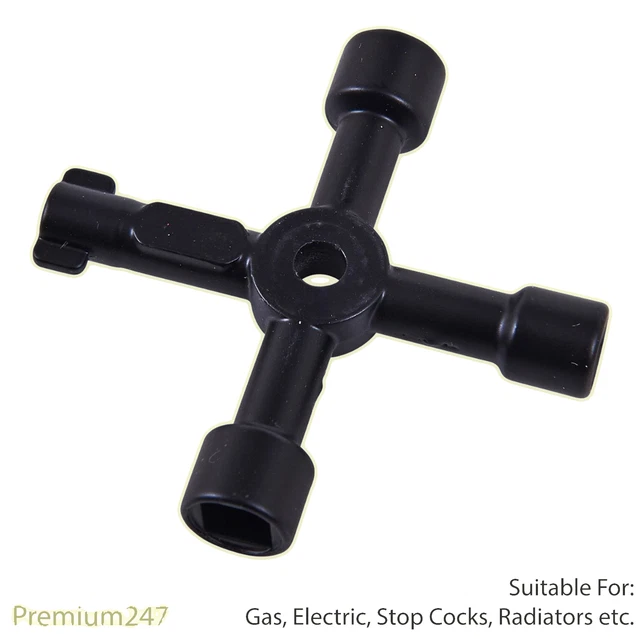 4 WAY UTILITY Key Plumbing Radiator Bleed Gas Electric Meter Stop Cock ...