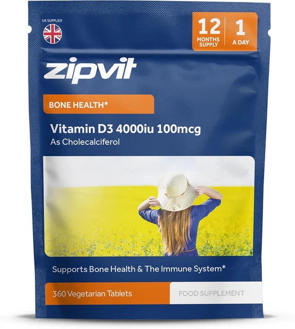 ZIPVIT VITAMIN D3 4000 IU, 360 Vegetarian Tablets, Cholecalciferol, 1 a ...