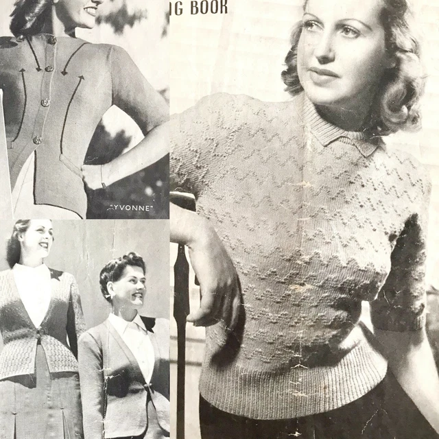 1940S ARROWS PUFF Sleeve Zigzag Wave Button Shoulder Patons 190 ...