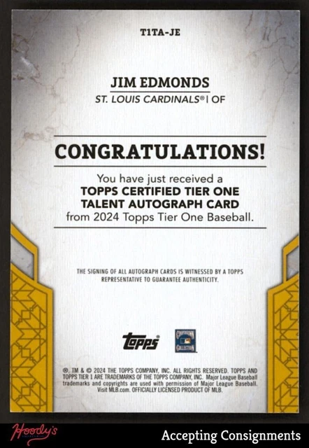 2024 TOPPS TIER One Talent Autografo Lamina Verde Jim Edmonds AUTO 16/ ...