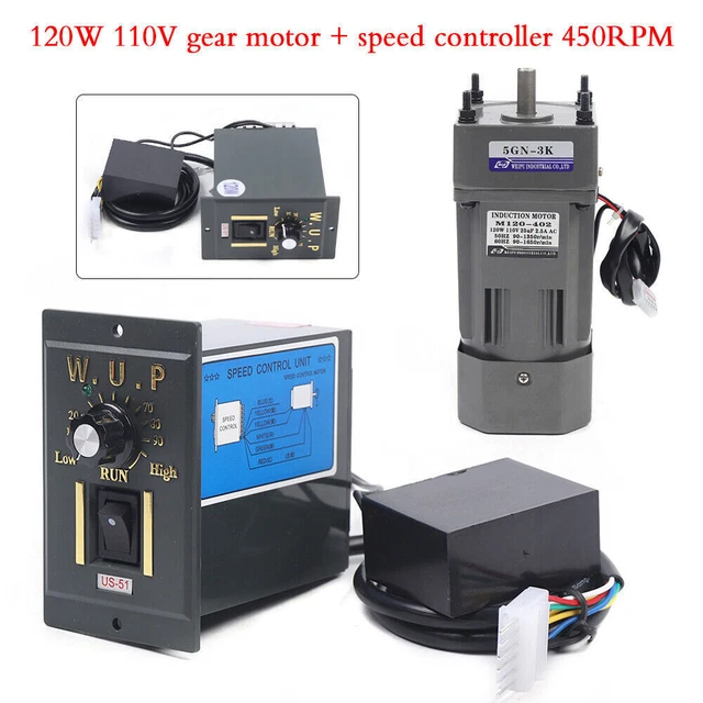 120W REVERSIBLE AC Gear Motor Electric Motor Variable Speed Controller ...
