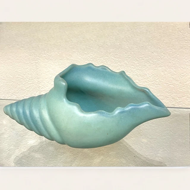 VINTAGE VAN BRIGGLE Pottery Turquoise Conch Sea Shell Planter ...