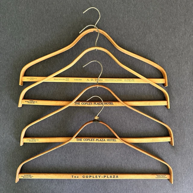 FOUR VINTAGE ADVERTISING Wood Clothes Hangers Copley Plaza Hotel Duleto ...