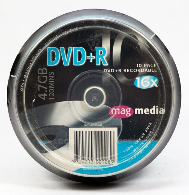 MAG MEDIA 16X DVD+R Recordable Disc 10 Pack 4.7GB 120 Minutes New and ...