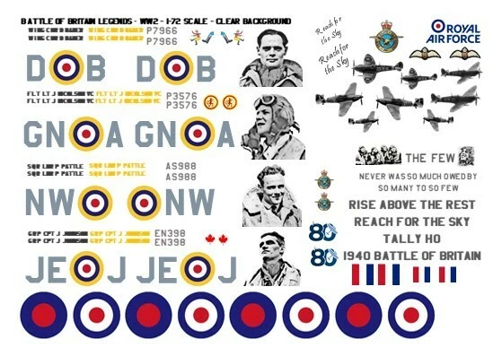 1:72 RAF WW2 & Battle of Britain Anniversary & Legends Tribute Decals ...