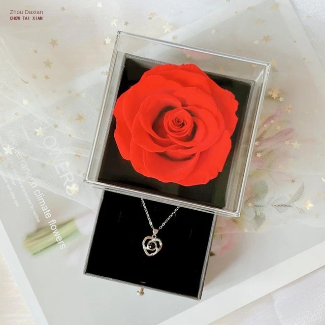 ETERNAL PRESERVED ROSE Flower Gift Box with Projection Necklace ...