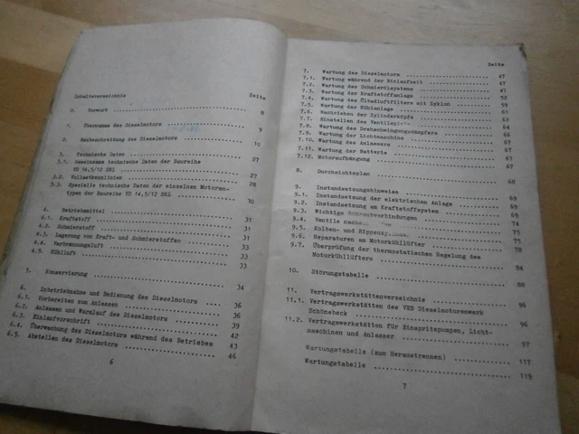 DIESEL MOTOREN BAUREIHE VD 14,5/12 SRL, originale Bedienanweisung, DDR ...