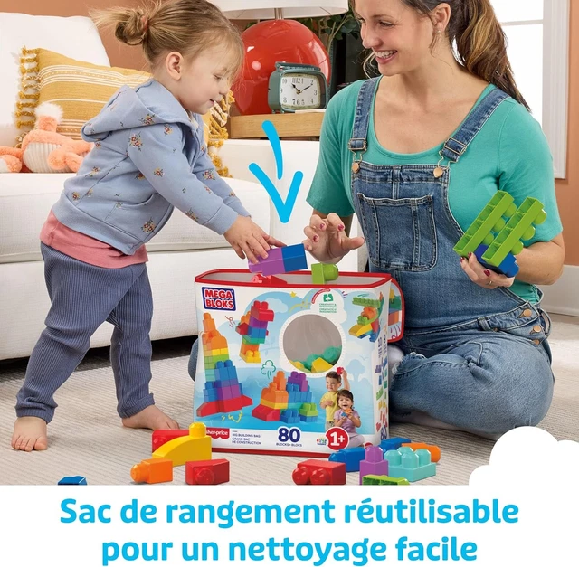 MEGA BLOKS SAC Bleu Jeu de Blocs de Construction 80 pièces Jouet pour ...