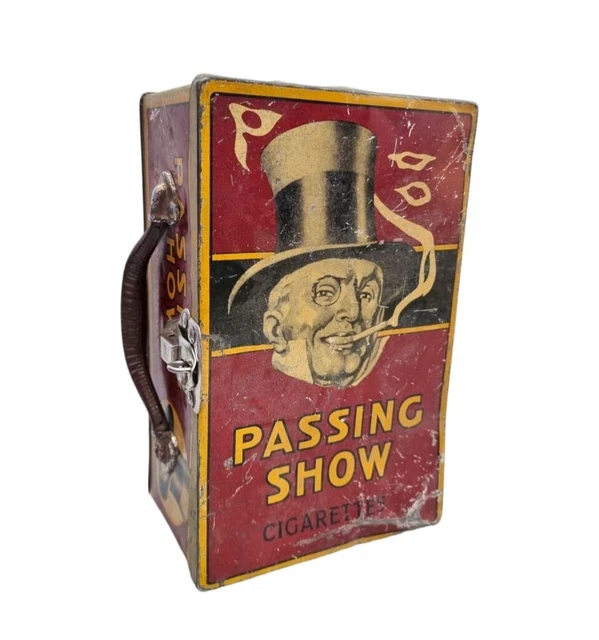 VINTAGE OLD ANTIQUE Iron Rare Passing Show Cigarettes Empty Litho Tin ...