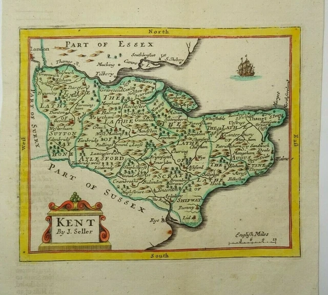 ANTIQUE MAP OF Kent by John Seller 1701 EUR 52,18 - PicClick IT