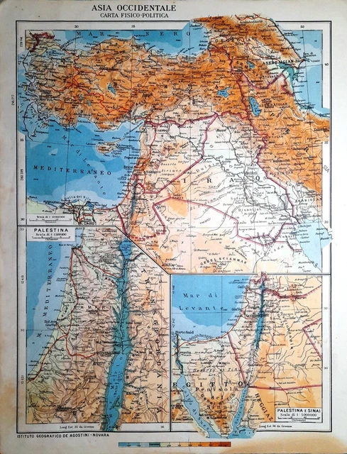 CARTA GEOGRAFICA ANTICA ASIA MINORE ante 2° GUERRA MONDIALE 1935 ...