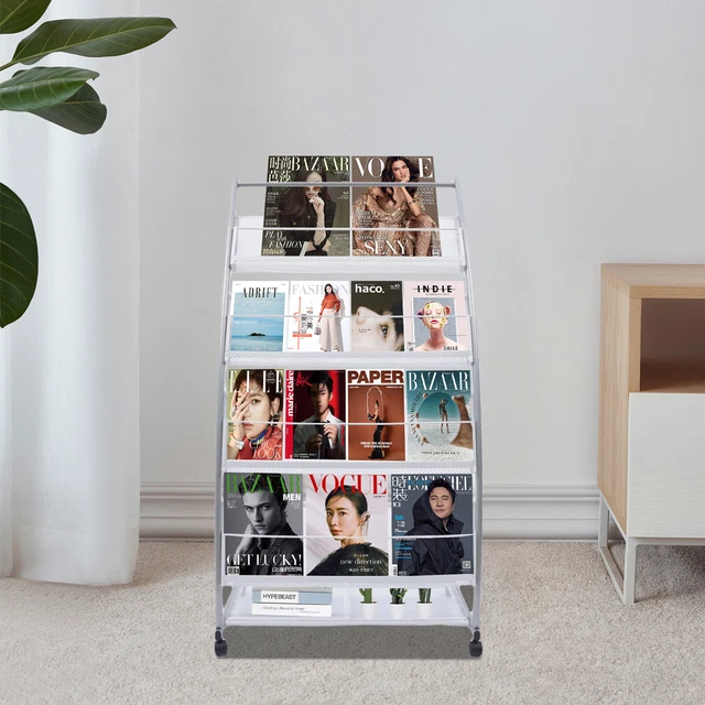 4-TIER FLOOR-STANDING MAGAZINE Newspaper Rack Brochure Display Stand ...