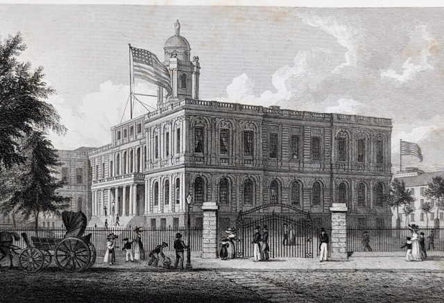 1830 NEW YORK CITY HALL Engraving Civic Center Building Fenner Sears ...
