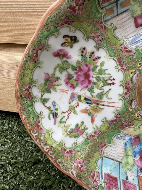 ANTIQUE CHINESE FAMILLE Rose Porcelain Charger Plate Hand Painted Birds ...