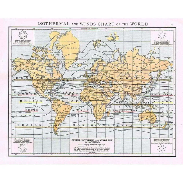 ISOTHERMAL AND WIND CHARTS of the WORLD - Antique Map 1899 £7.99 ...
