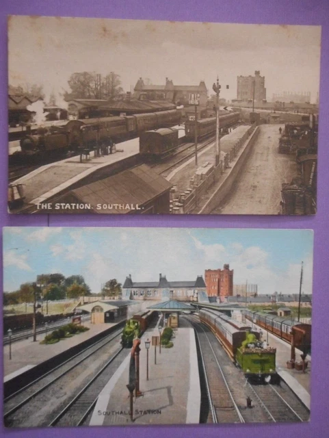 2 POSTCARDS C.1910 THE RAILWAY STATION SOUTHALL MIDDLESEX LONDON £19.75 ...