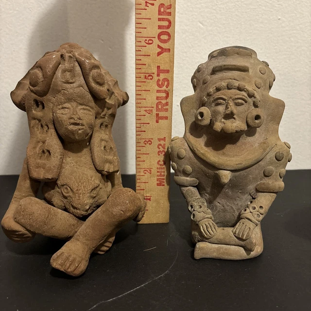 VINTAGE AZTEC Inca Mayan Mexico Folk Art Warrior Pottery Red Clay ...