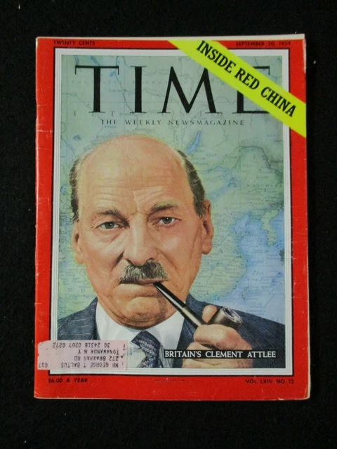 VINTAGE TIME MAGAZINE September 20, 1954 Britain's Clement Attlee cover ...