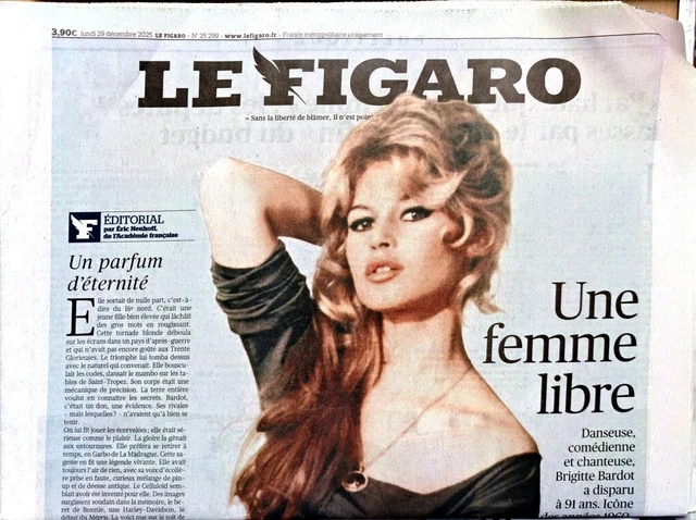 BRIGITTE BARDOT HOMMAGE Journal FIGARO 29/12/2025 EUR 9,90 - PicClick FR