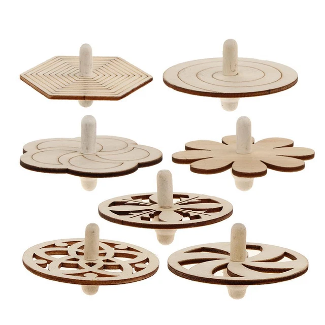 7 PIÈCES ASSORTIES En Bois Inachevé Peg-Top Top Gyro Kids DIY Crafts ...