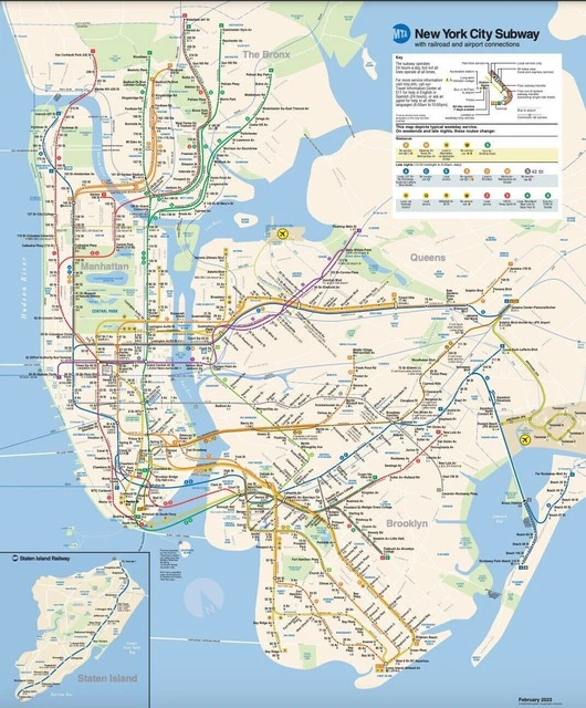 OFFICIAL MTA NYC New York Subway Train Map (Latest Version!) Size 23"x ...