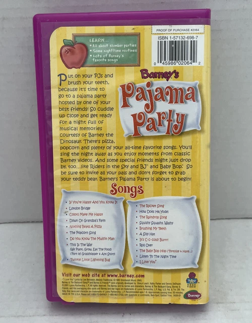 BARNEY’S PAJAMA PARTY VHS Video Tape Sing Along Songs 2001 50 Minutes £ ...
