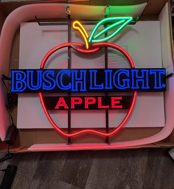 BUSCH LIGHT APPLE 🍎 Dimmable Neon Sign LED Bar Light Man Cave Decor £ ...
