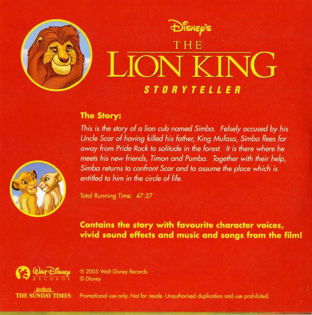 DISNEYS : THE LION KING STORYTELLER : Childrens Audio Promo CD £1.49 ...