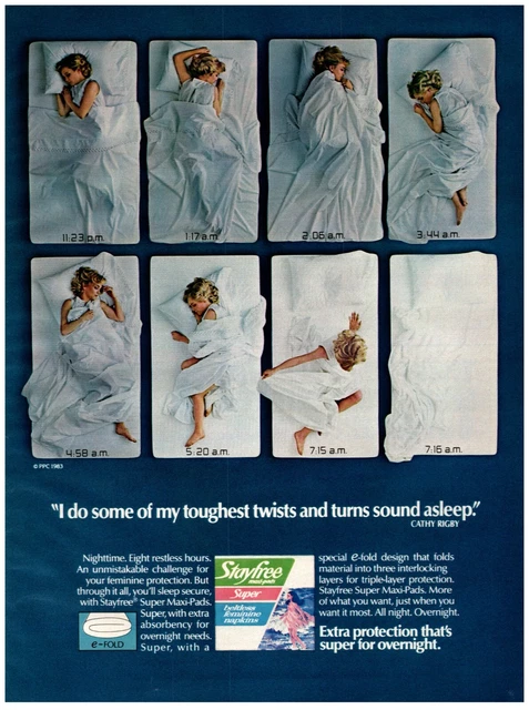 1983 STAYFREE MAXI-PADS Print Ad, Cathy Rigby Quote Woman Sleeping In ...