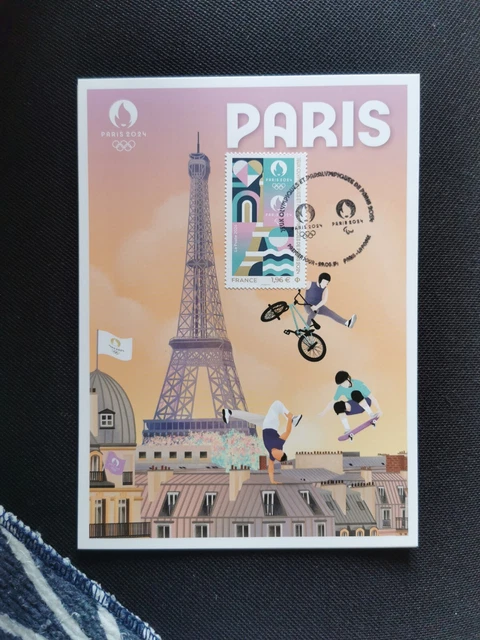 EFFEL TOWER STAMP OLYMPIC PARIS 2024 MAXIMUM POSTCARD OFFICIEL FRANCE ...