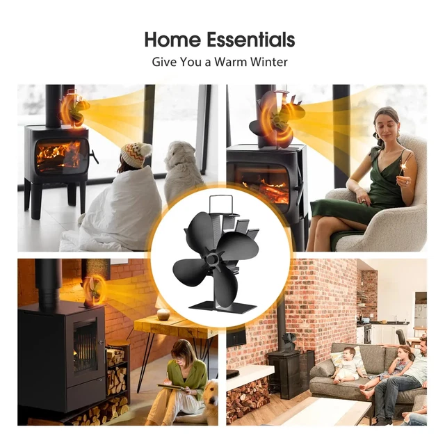 HEAT-POWERED METAL STOVE Fan Eco for Wood/Log Burner 240 CFM Fireplace ...