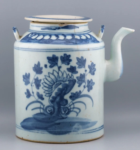 CHINESE EXPORT PORCELAIN Blue White Teapot Lid Qing Dynasty Late 19th ...