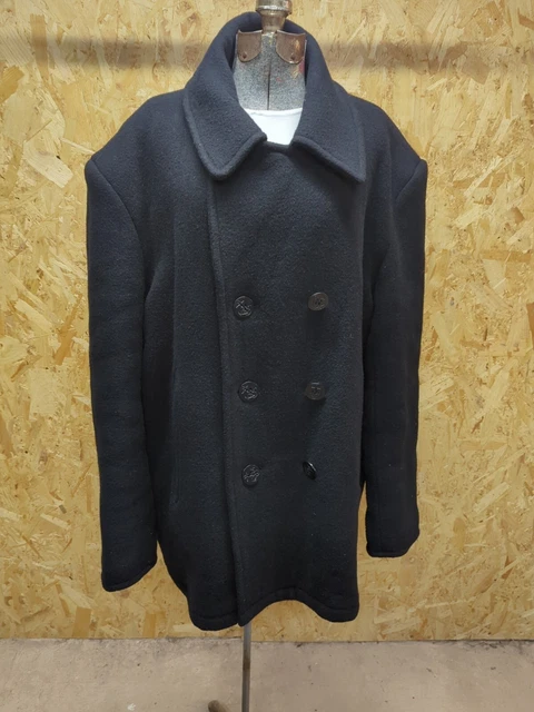 MIL-TEC U.S NAVY Wool Pea Coat Quilted Double Breasted Deck Jacket ...