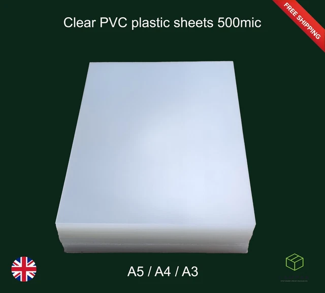 A3/A4/A5 CLEAR + Frosted plastic PVC Sheets 500 Micron 10 to 150 Sheets ...