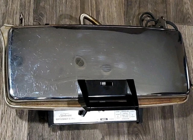 VINTAGE SUNBEAM CHROME Waffle Baker and Grill WB-J w/Removable Plates ...