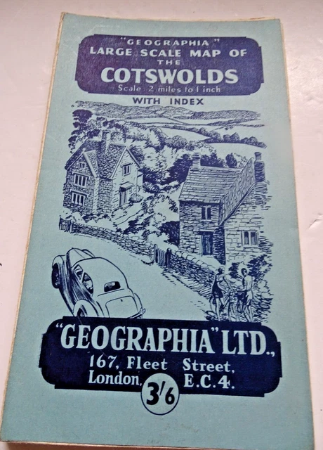 GEOGRAPHIA LARGE SCALE Map of Cotswolds with index - 2 inches to 1 inch ...