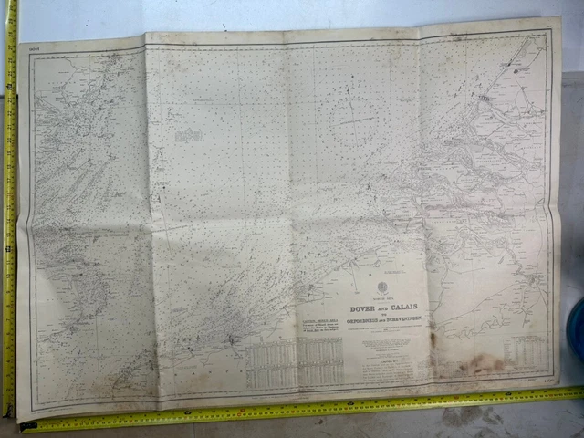 ORIGINAL BRITISH ROYAL Navy Nautical Map of Dover & Calais WW2 / 1946 ...