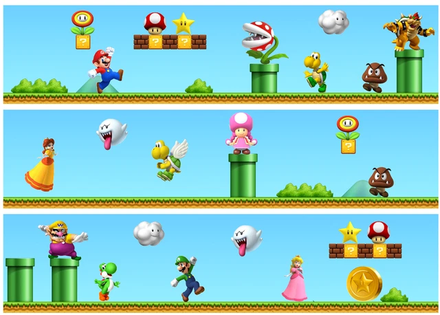PRE-CUT / UN-CUT edible border for Cake Décor, Ribbon Super Mario ...